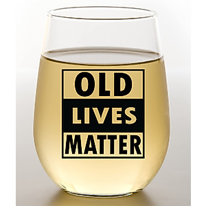 COOL AF Old Lives Matter Wine and Whiskey Glass Gift Set For Men and Women - His and Hers Gift for Anniversary, Birthday, Retirement - Great Gift for Married Couples Grandma and Grandpa, Dad and Mom
