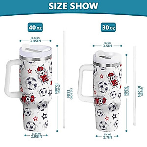 ARGTILDN 30 oz Tumbler Football Game Soccer Insulated Travel Mug with Handle and Straw Lid Stainless Steel Vacuum Coffee Cup Tea Beverage Container Water Bottles for Car Sports office
