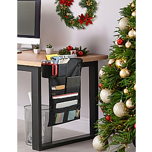 yamagahome Desk Cup Holder Clamp with Hanging Storage Bag, 2 in 1 Table Cup Holder Clip for Desk, Anti-Spill Tableside Cup Holder with Hanging Organizer for Home Office, College Dorm Rooms, RV