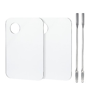 GCQQ Acrylic Makeup Palette and Spatula, 2Sets Cosmetic Palette Mixer, 2PCS Acrylic Makeup Palette Clear, 2PCS Metal Spatula Makeup, Makeup Mixing Tray and Spatula for Foundation Shadow Nail Pigment