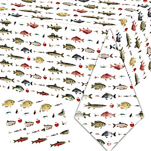 Juweked 3 Pieces Fishing Table Cloth,Under The Sea Party Decorations Waterproof Plastic Gone Fishing Theme Table Cover for Little Fisherman Decorations,Fishing Party Supplies - 70.8×42.5inch