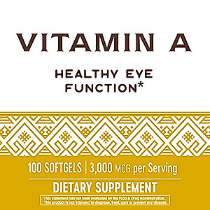 Nature's Way Vitamin A, Eye Health Supplement for Adults*, Immune Support*, 3,000mcg Per Serving, 100 Softgels