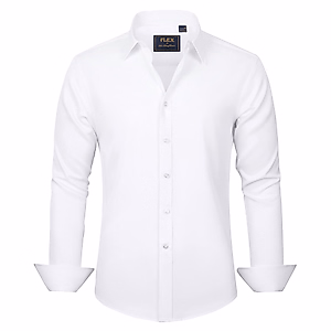 J.VER Men's Dress Shirts Solid Long Sleeve Stretch Wrinkle-Free Formal Shirt Business Casual Button Down Shirts White Medium