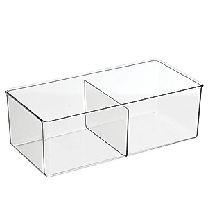 mDesign Plastic 2 Compartment Divided Drawer and Closet Storage Bin - Organizer for Scarves, Socks, Bras, and Underwear - Dress Drawer Organizer, Shelf Organization -2 Pack - Clear