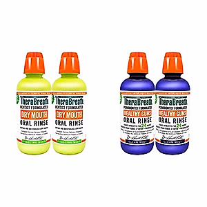 TheraBreath Dry Mouth Oral Rinse, 16 Ounce Bottle (Pack of 2) and 24 Hour Healthy Gums Periodontist Formulated Oral Rinse, 16 Ounce (Pack of 2)