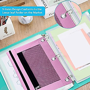 Pencil Pouch for 3 Ring Binder, 2 PCS Double Layer Binder Pencil Case with Zipper Puller, Transparent PVC Mesh Window Oxford Pencil Holder 3 Ring Binder Pencil Cases, Smooth Metal Zipper Pencil Pouches Set for School& Office Supplies