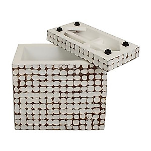 East at Main Rectangle Side Table - Real Coconut Shell Mosaic Inlaid, Pre-Assembled, Natural Wood and Patina Finish, Storage Side Table(White/Rectangle)