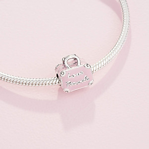 Pandora Pink Travel Bag Charm - Compatible Moments Bracelets - Jewelry for Women - Gift for Women in Your Life - Made with Sterling Silver & Enamel