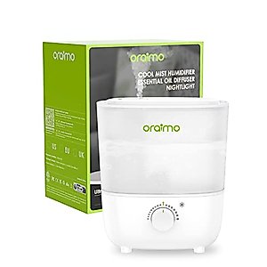Oraimo Humidifiers for Bedroom, Top Fill Cool Mist Humidifier, 26dB Quiet, Easy to Clean, 2.5L Ultrasonic Humidifier & Essential Oil Diffuser with Night Light, BPA-Free, Humidifier for Baby White