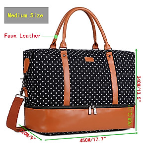 BAOSHA HB-28 Ladies Women Canvas Travel Weekender Bag Overnight Carry-on Duffel Tote Bag (Black Dot) 18 x 13 x 8 inch