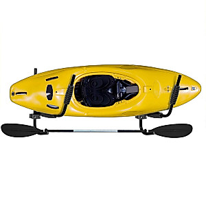 TCMT Heavy Duty Steel Kayak Ladder Wall Mount Folding Storage Rack Fit Indoor Outdoor Storage Kayak Surfboard Sailing (Black, 2 Sets)