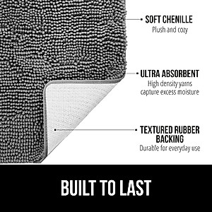 Gorilla Grip Bath Rug and Area Rug Set, Bath Rug Size 36 x 24 in, Shaggy Machine Washable Mats, Area Rug Set Size 22 x 19 x 15 in and 30x20, Absorbent Washable Mats, Both in Gray, 2 Item Bundle