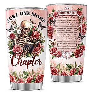 JENOIS Flower Floral Skull, Book Gifts, Tumbler 20 Oz With Lid And Straw, Book Reader Nutrition Facts