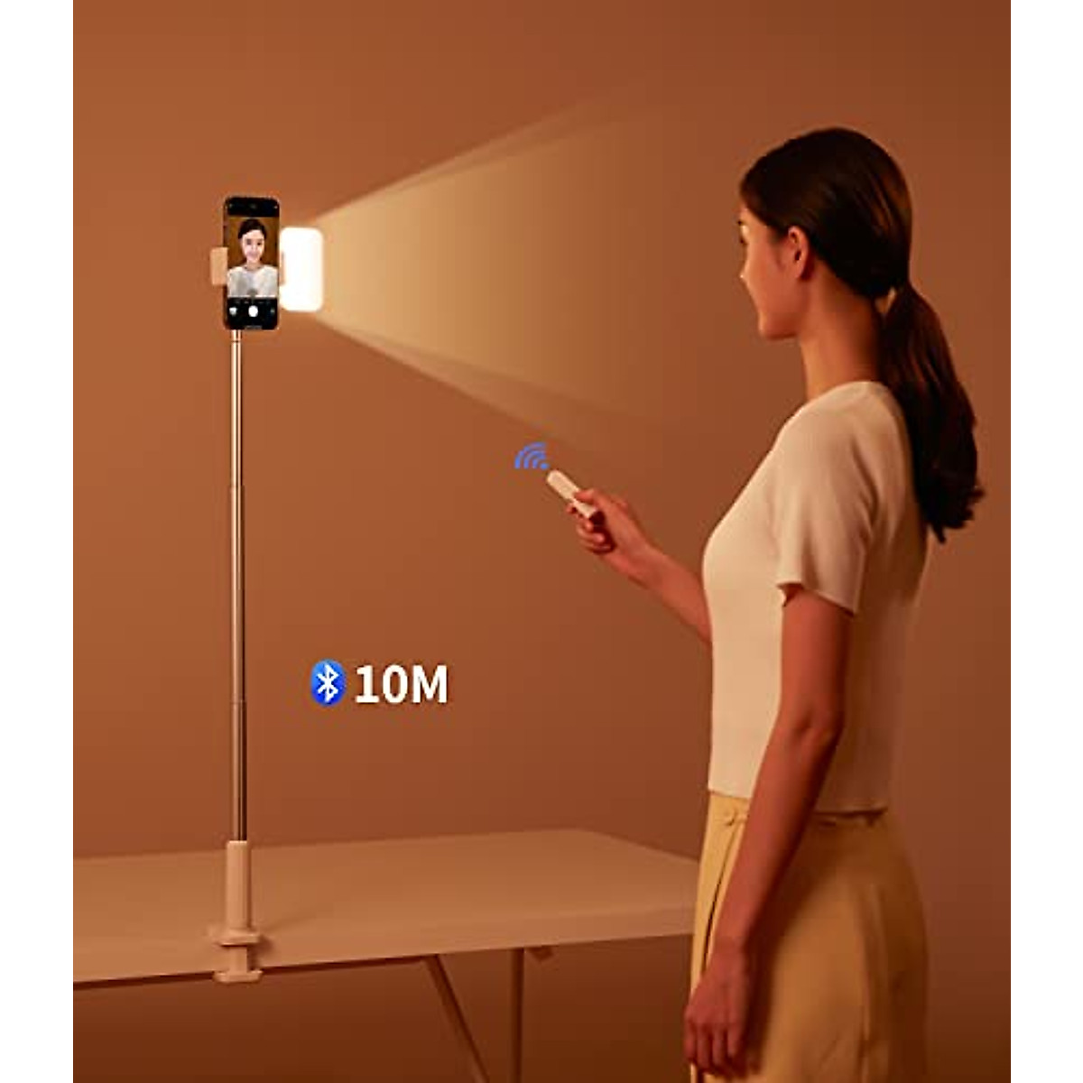 yAyusi Overhead Phone Mount for Recording,Phone Stand for Recording Overhead,Articulating Arm Cell Phone Holder with LED Ring Light,Desk/Bedside Tripod for YouTube Live Stream Cooking Video Recording