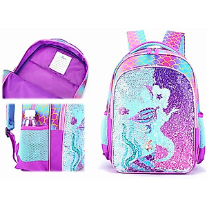 Usnyabni THE Crafts Reversible Sequin School Backpack Lightweight Little Kid Book Bag for Preschool Kindergarten Elementary (17", Mermaid