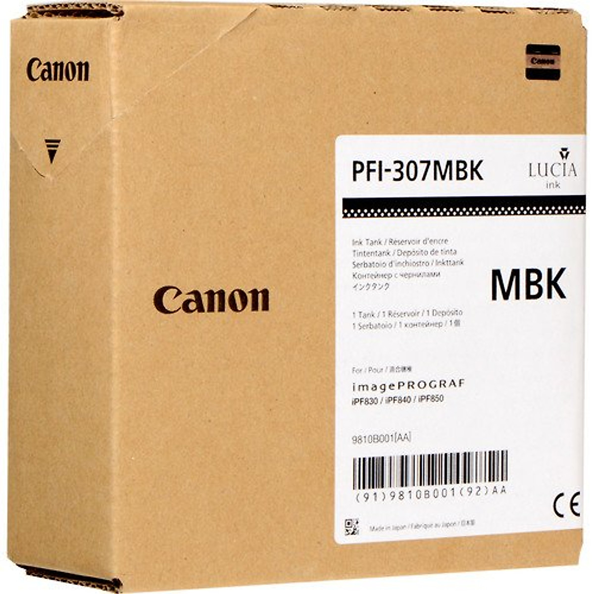 Canon 330ml PFI-307 Pigment Matte Black Ink Tank for iPF830, iPF840, iPF850 CAD Plotters