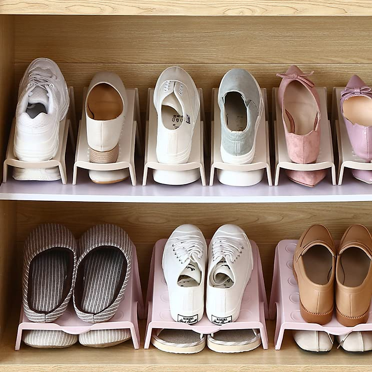 Bonlting 4pcs Shoe Slots Organizer Adjustable Shoe Stacker Double Layer Stack Shoe Holder Space Saver Shoe Rack Storage Shoe Stacker for Closet Organization