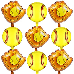 18 Inch Softball Balloons and 20 Inch Softball Glove Balloons Foil Balloons for Birthday Party Decoration，Softball Balloons Sports Themed Birthday Party Supplies Baby Shower Decoration（9 Pack）