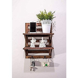 Rustic Wall Mounted Shelves for Kitchen, Bathroom Farmhouse Vintage Wall Shelves, Floating Shelves with 2 double Iron Hooks