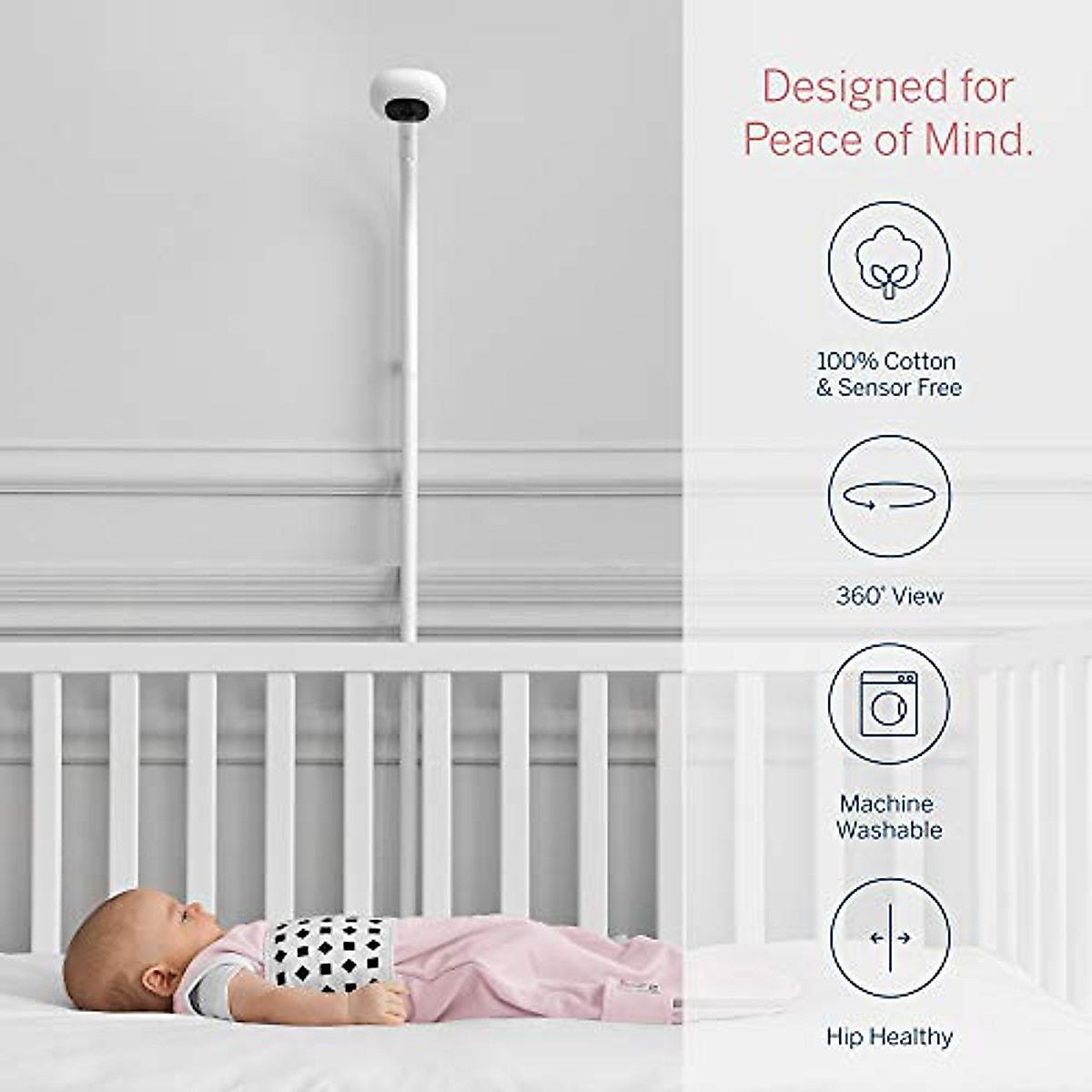 Nanit Breathing Wear Sleeping Bag – 100% Cotton Baby Sleep Sack - Works Pro Baby Monitor to Track Breathing Motion Sensor-Free, Real-Time Alerts, Size Large, 12-24 Months, Blush Pink