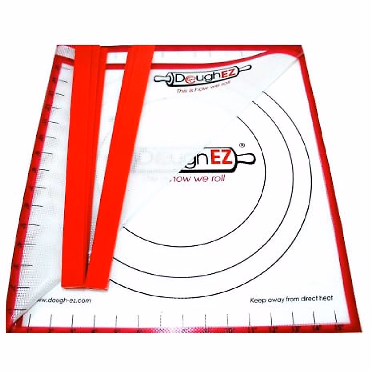 DoughEZ Patented Extra Large 17.5 x 32 Non-Slip Silicone Pastry Dough Rolling Mat and 6 Guide Sticks - BPA Free, Approved materials