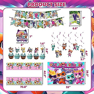 153 Pcs Super cat Birthday Party Supplies, Cute Kitten Party Decorations Include Banner, Balloons, Tableware, Cupcake Toppers, Tablecloth, Backdrop, Pink Kitten Themed Party Decorations for Girls