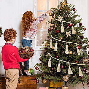 Boho Decor Wooden, 9.8ft Wood Bead Garland with Tassels Bobo Wall Hanging Farmhouse Home Decor Rustic Country Holiday Decoration