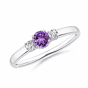 CARILLON Three Stone Round Cut 0.50 Ctw Amethyst Gemstone 925 Sterling Silver Women Engagement Ring Jewelry (Sterling Silver, 9.5)