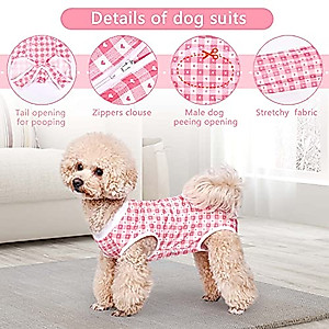 Etdane Recovery Suit for Dog Cat After Surgery Dog Surgical Recovery Onesie Female Male Pet Bodysuit Dog Cone Alternative Abdominal Wounds Protector Pink Plaid/Hear/X-Small