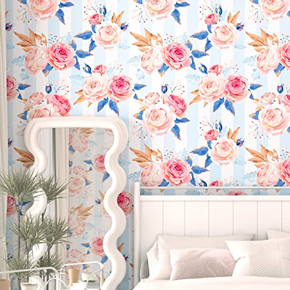 Yullpaper Pink Floral Wallpaper Peel and Stick Wallpaper Floral Contact Paper for Cabinets Walls Shelf Liner Peony Flower Wallpaper Botanical Wallpaper Removable Self Adhesive Wallpaper 17.5"x80"