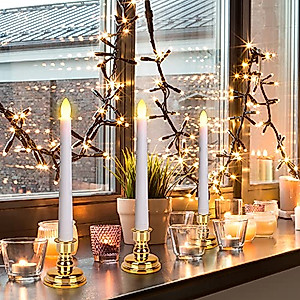 7.9 Inch Christmas Window Candles with Timer and Remote, Flameless Taper Candles Battery Operated, LED Floating Flickering Candles with Removable Candlesticks and Suction Cups for Home Decor(White)