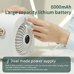 Portable Air Conditioner，6000mAh Mini Air Conditioner Fan，USB Rechargeable Personal Air Conditioner，3 Speed Quiet Air Cooler for Desktop、Office、Bedroom，study、Travel & Indoor/Outdoor Activities.(White)