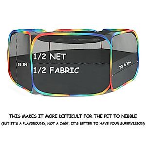 LUCKITTY Small Animal Playpen, Chick Brooder Box, Guinea Pig Hamster Indoor Playpens & Outdoor Pet Cage Tent with Cover Top, for Kitten/Ferret/Hedgehog/Rabbit/Duckling, Black & Rainbow