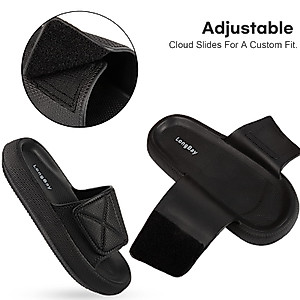 LongBay Comfy Cloud Cushion Slides for Women and Men | Soft Thick Sole EVA Sandals with Adjustable Strap | Non Slip Shower Slippers