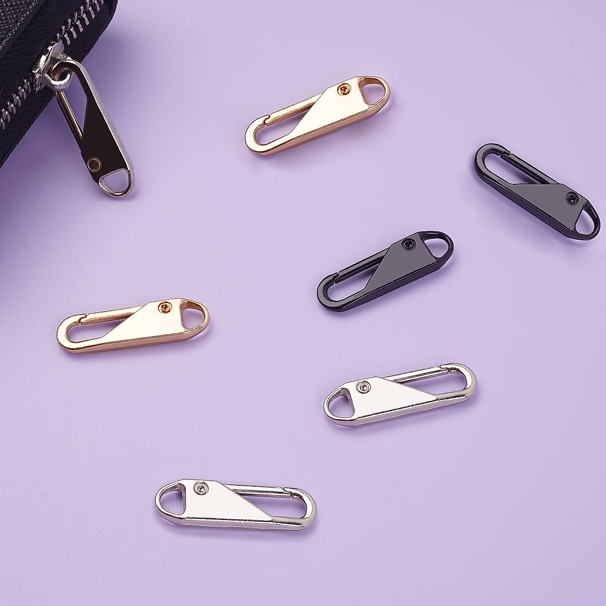 Deoward Zipper Pull, 6 PCS Replacement Metal Zipper Handle Mend Fixer Zipper Tab for Luggage, Suitcases, Backpacks, Jackets, Purses, Handbags