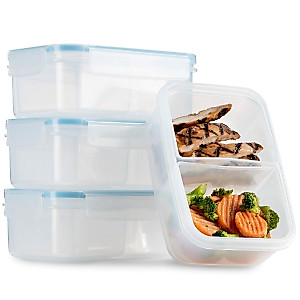 Komax Biokips Lunch Containers Set of 4 - Airtight Food Storage Containers w/ 2 Removable Compartments – BPA-Free Plastic Meal Prep Container Set - Dishwasher Safe Lunch Box Containers (30.4 oz)