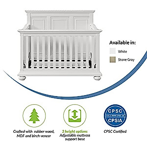 Pvillez Farmhouse Style 4-in-1 Convertible Crib, Full Size Convertible Crib, Converts from Baby Crib to Toddler Bed, Daybed and Full-Size Bed, 3 Mattress Height Settings (White)