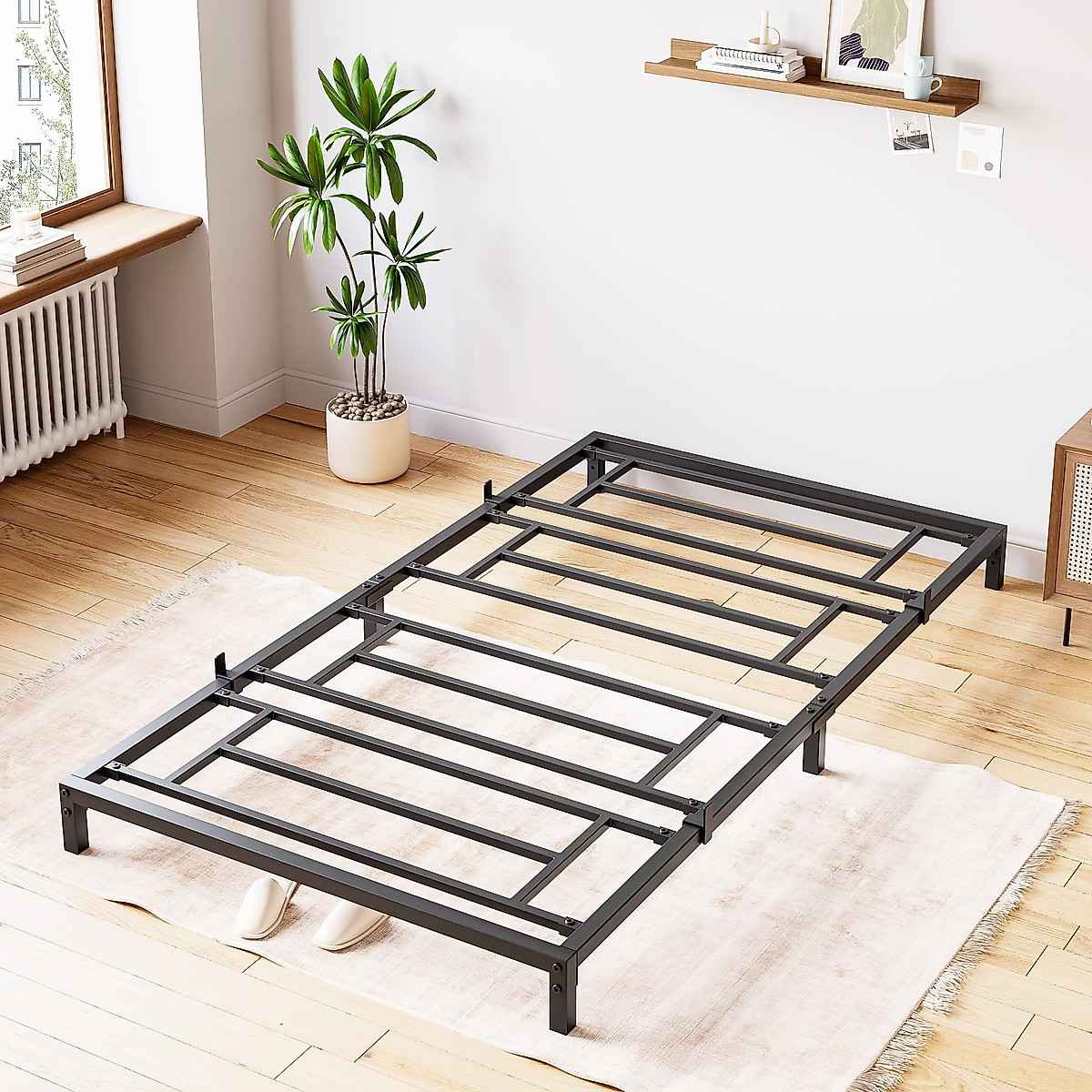 IDEALHOUSE 8 Inch Twin Bed Frame No Box Spring Needed, Heavy Duty Metal Platform Bed Frame Twin Size for Bedroom Easy Assembly, Noise Free, Black, Twin