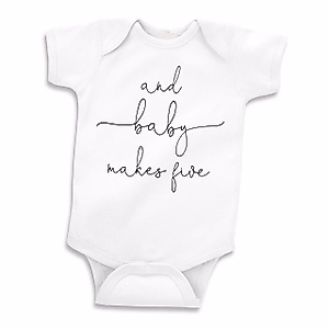 Bump and Beyond Designs Baby-Boys Announcement Gift Leotard and Baby Makes Five White, 0-3 Months