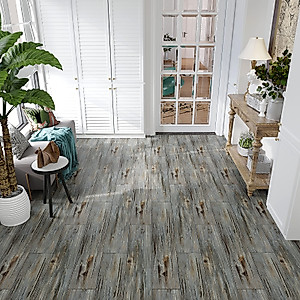 VEELIKE Reclaimed Blue Wood Vinyl Flooring Peel and Stick Floor Tile Wood Look Vinyl Plank Flooring 6''x36'' Floor Peel and Stick Tiles Waterproof Laminate Flooring for Bathroom Kitchen RV 4-Pack
