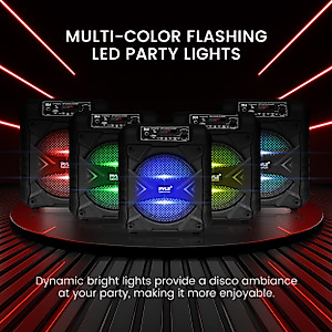 Pyle Portable Bluetooth PA Speaker System - 300W Rechargeable Indoor/Outdoor Bluetooth Speaker Portable PA System w/ 8” Subwoofer, AUX, Microphone in, Party Lights, MP3/USB, Radio, Remote PPHP854B