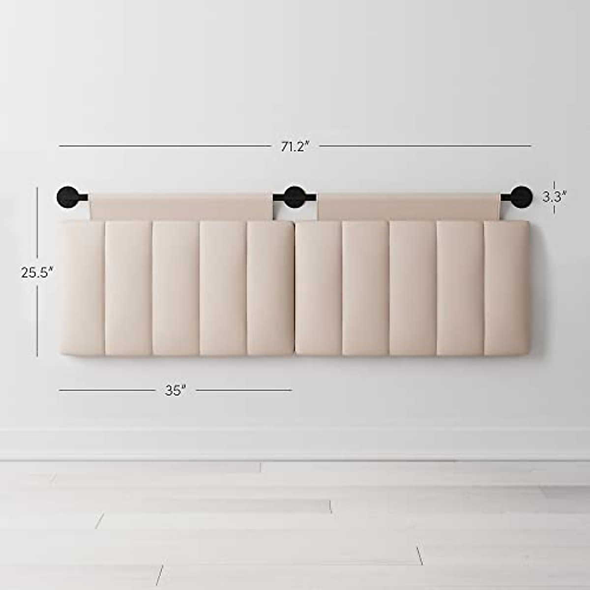 Nathan James Remi Channel Tufted Wall Mount Hanging Headboard, King, White Cloud/Matte Black