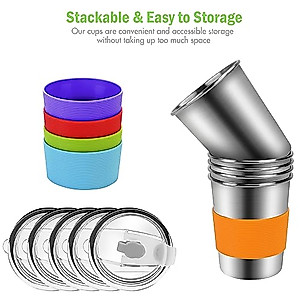 Yummy Sam 5 Pack 8 oz Kids Cups with Lids, Stainless Steel Spill-proof Unbreakable Insulated Drinking Water Tumblers with Anti-slip Sleeves for Children Toddlers Adults