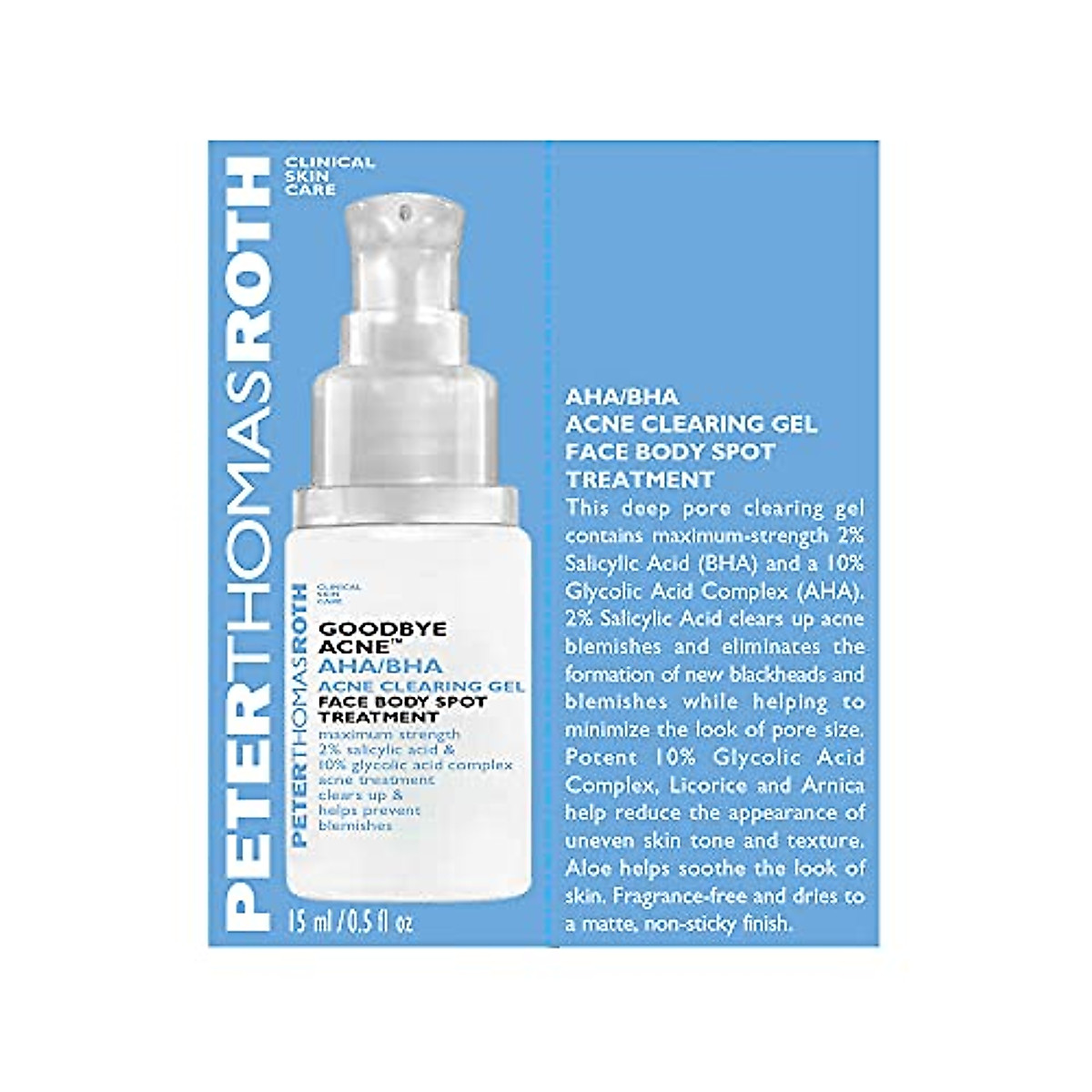 Peter Thomas Roth | Goodbye Acne AHA/BHA Acne Clearing Gel | Face Body Spot Treatment, Maximum-Strength Acne Spot Treatment for Blemishes and Pores