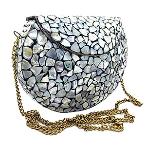 Women/Girls Bridal metal Sea shell clutch party sling bag Ethnic Indian Handmade mosaic metal bag