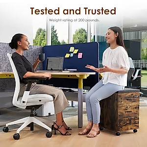 Soohow 3 Mobile Smart Lock Small Rolling Desk Unit Storage Drawers Black Filing Cabinet for Home Office Business, Brown