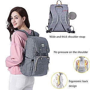 SUNVENO Baby Diaper Bag Backpack Nappy Changing Waterproof Function Organizer Large Stylish Mommy Bag Backpack (Gray)