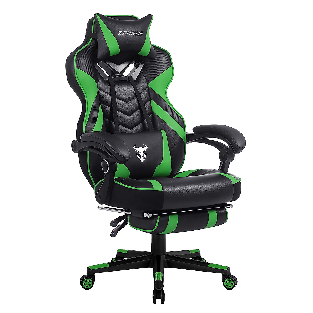 Green Gaming Chair, High Back Gamer Chair with Footrest, Recliner Computer Chair with Massage, Big and Tall Desk Chair for Gaming, Ergonomics Video Game Chair for Adults, Racing Gaming Chair for Teens