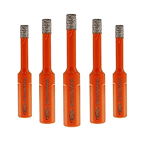 Dry Diamond Core Drill Bit, BGTEC 5Pcs 6mm 1/4" Vacuum Brazed Hole Saw with Triangle Shank for Porcelain Tile Ceramic Granite Marble Masonry
