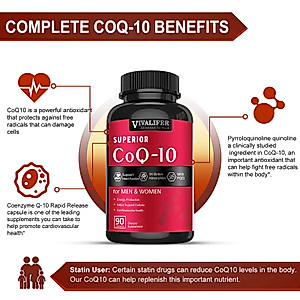 VIVALIFER CoQ10 300mg - High Potency Coenzyme Q10 Supplement for Antioxidant, Energy Production & Heart Function - 90 Softgels